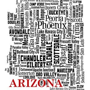 Arizona Map Art, Arizona Art Print, Arizona State Map, Arizona ...