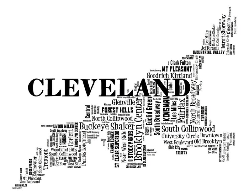Cleveland Neighborhood Map Art Print, Typography Poster - Etsy