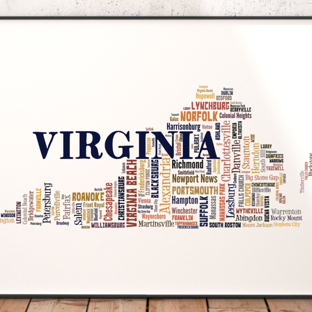 Virginia Map Art, Virginia Art Print, Virginia State Map, Virginia ...