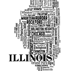 Illinois Map Art, Illinois Art Print, Illinois State Map, Illinois ...