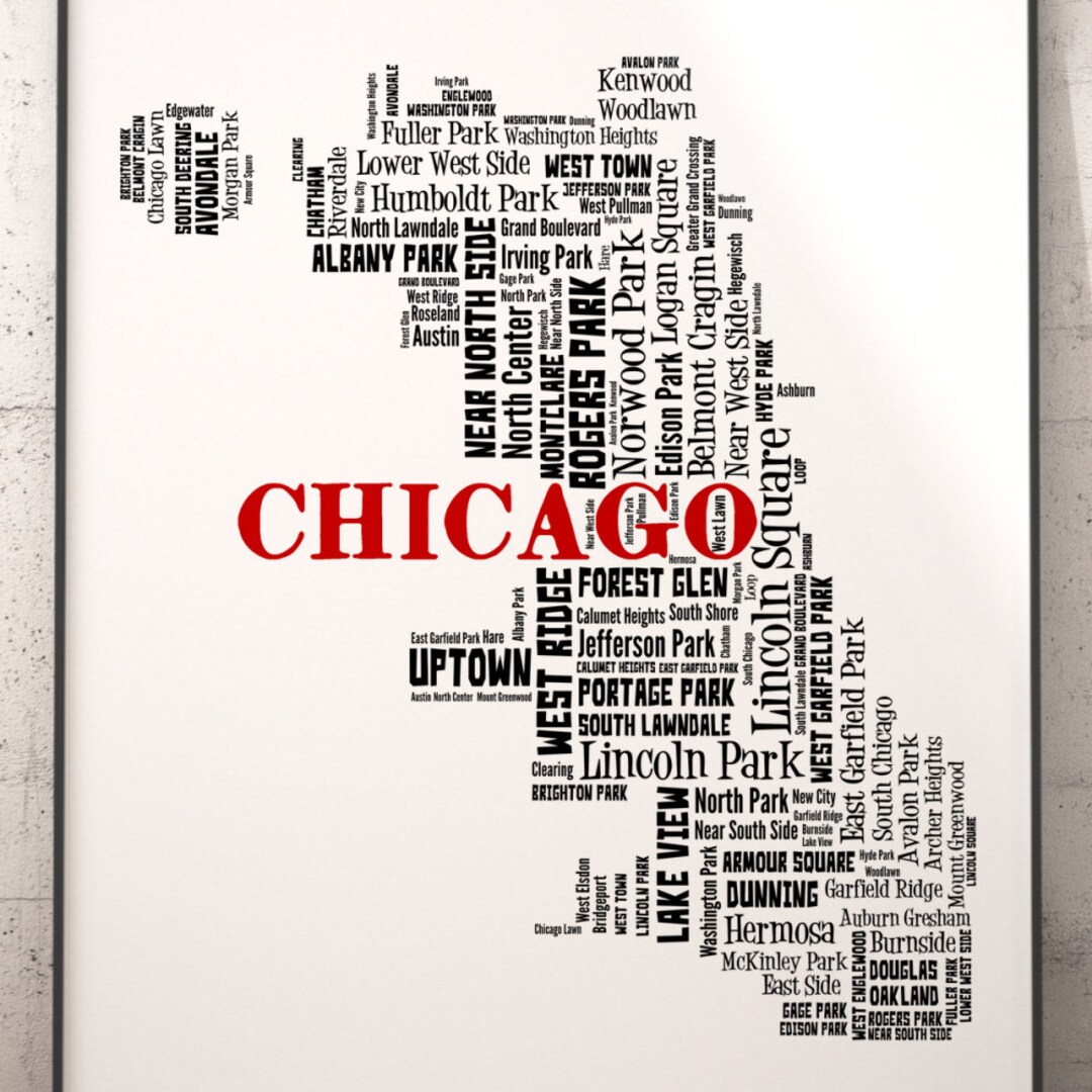 Chicago Map Art, Chicago Art Print, Chicago Neighborhood Art Print ...