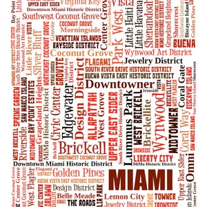 Miami Neighborhoods Art Print, Miami Typography Decor, Miami Art Print ...