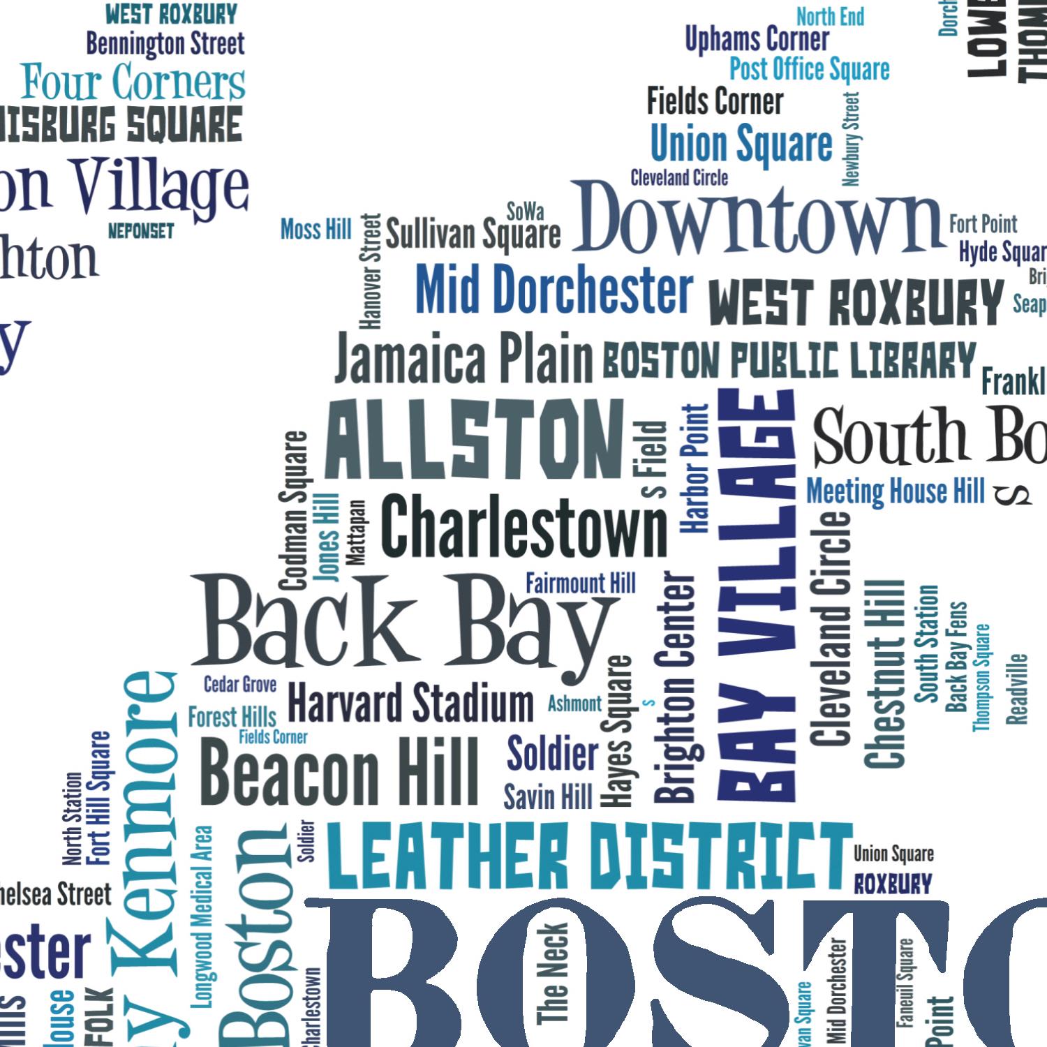 Boston Neighborhood Typography Map Art Print, City Word Cloud Poster - Etsy