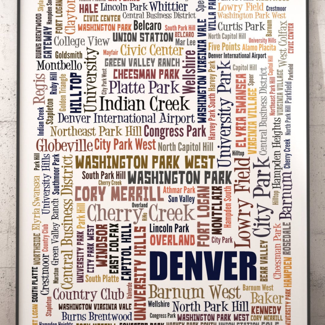 Denver Neighborhoods Art Print, Denver Typography Decor, Denver Art ...