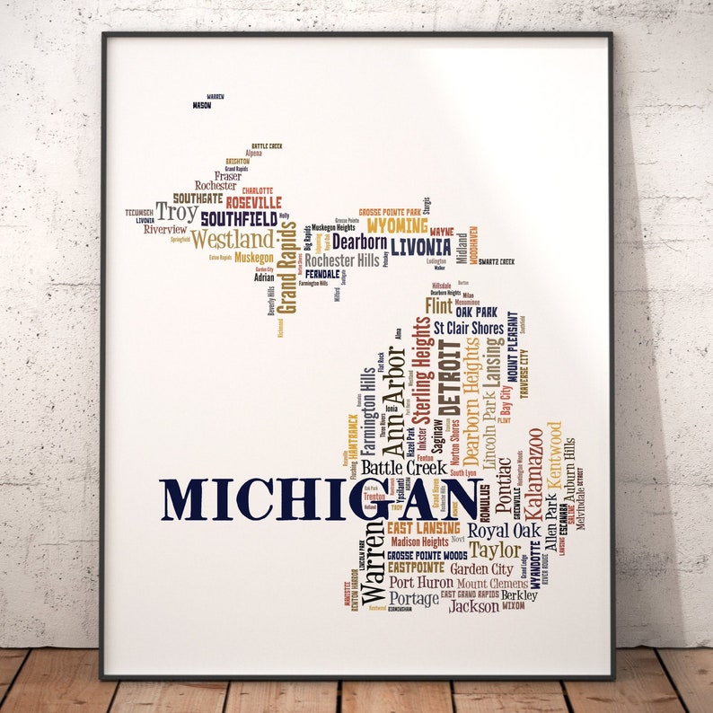Michigan Map Art Michigan Art Print Michigan State Map | Etsy