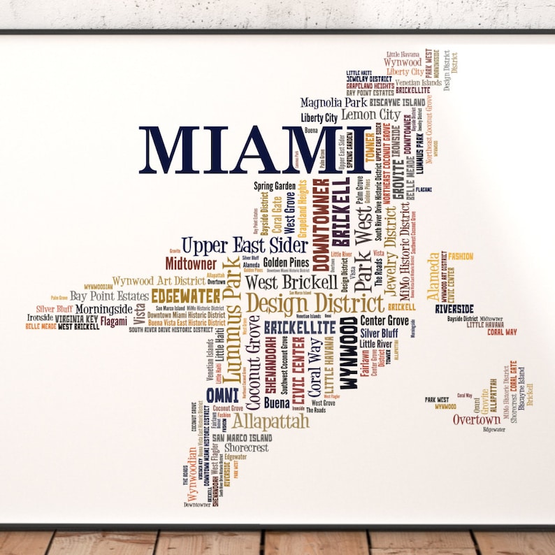 Miami Map Art, Miami Art Print, Miami Neighborhood Art Print, Miami ...