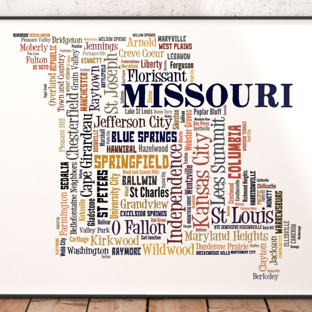 Missouri Map Art, Missouri Art Print, Missouri State Map, Missouri ...