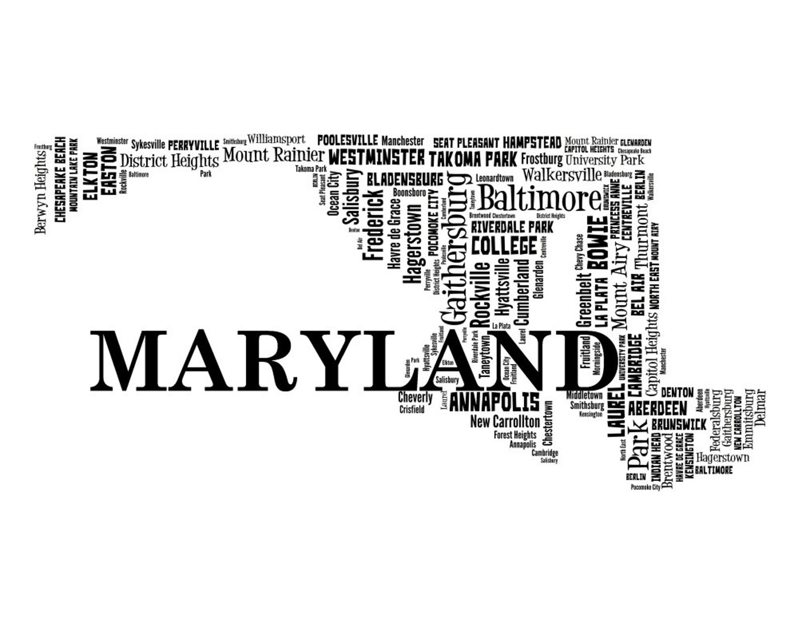 Maryland Map Art, Maryland Art Print, Maryland State Map, Maryland ...