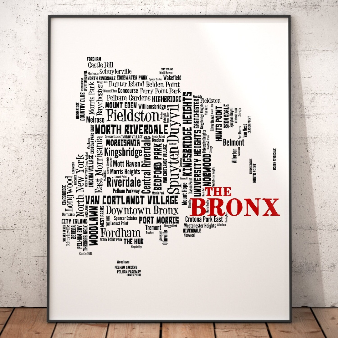 Bronx Map Art Bronx Art Print Bronx Neighborhood Art Print - Etsy