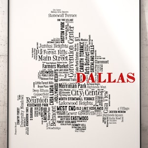 Dallas Map Art, Dallas Art Print, Dallas Neighborhood Art Print, Dallas ...