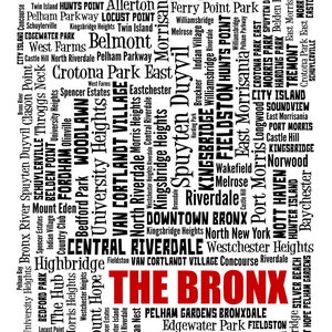 Bronx Neighborhoods Typography Map Art Print - Etsy
