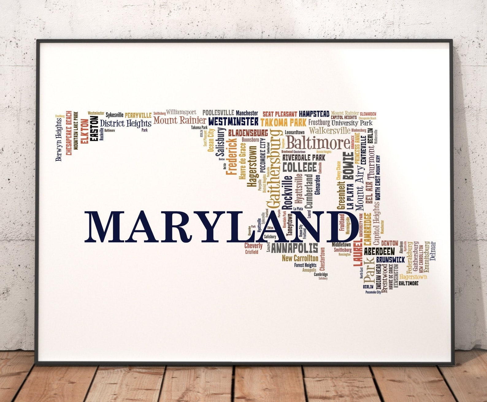 Maryland Map Art Maryland Art Print Maryland State Map - Etsy