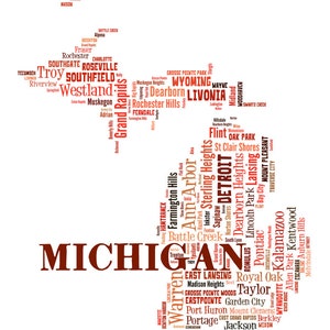 Michigan Map Art, Michigan Art Print, Michigan State Map, Michigan ...