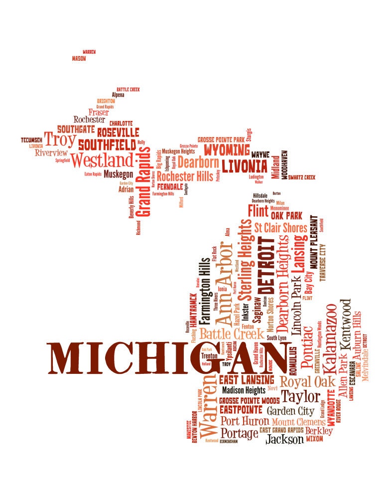 Michigan Map Art Michigan Art Print Michigan State Map | Etsy