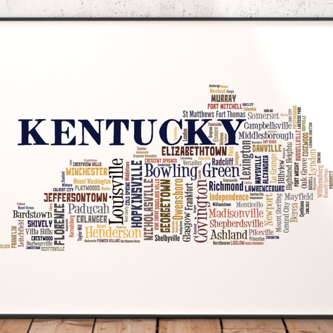 Kentucky Map Art, Kentucky Art Print, Kentucky State Map, Kentucky ...