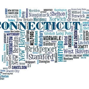 Connecticut Map Art, Connecticut Art Print, Connecticut State Map ...