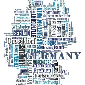 Germany Map Typography Art Print, City Names Word Cloud - Etsy