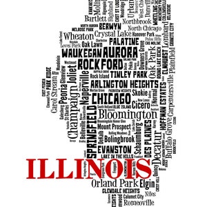 Illinois Map Art, Illinois Art Print, Illinois State Map, Illinois ...