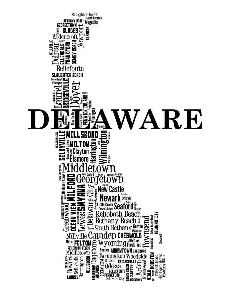 Delaware Map Art, Delaware Art Print, Delaware State Map, Delaware ...