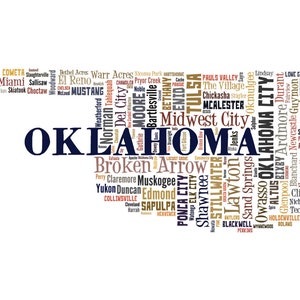 Oklahoma Map Art, Oklahoma Art Print, Oklahoma State Map, Oklahoma ...