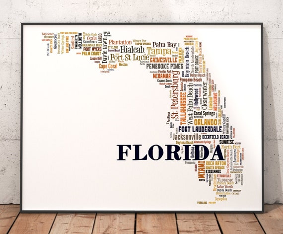 Florida Map Art Florida Art Print Florida State Map Florida - Etsy