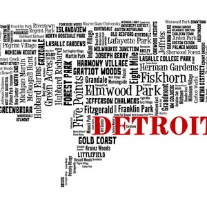 Detroit Map Art, Detroit Art Print, Detroit Neighborhood Art Print ...