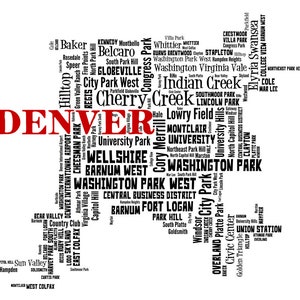 Denver Map Art, Denver Art Print, Denver Neighborhood Art Print, Denver ...