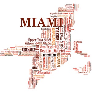 Miami Map Art, Miami Art Print, Miami Neighborhood Art Print, Miami ...