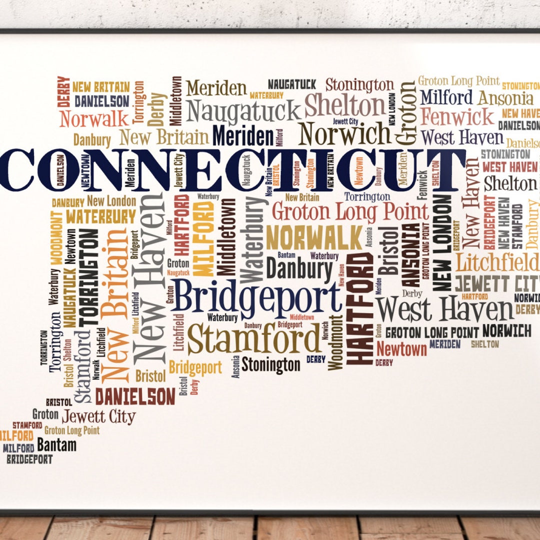 Connecticut Map Art, Connecticut Art Print, Connecticut State Map ...