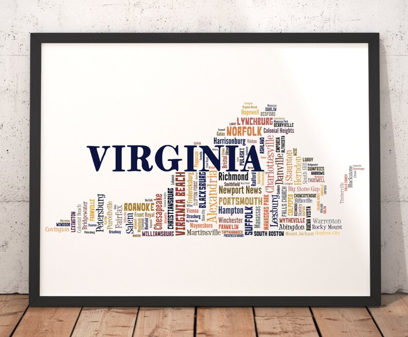 Virginia Map Art Virginia Art Print Virginia State Map | Etsy