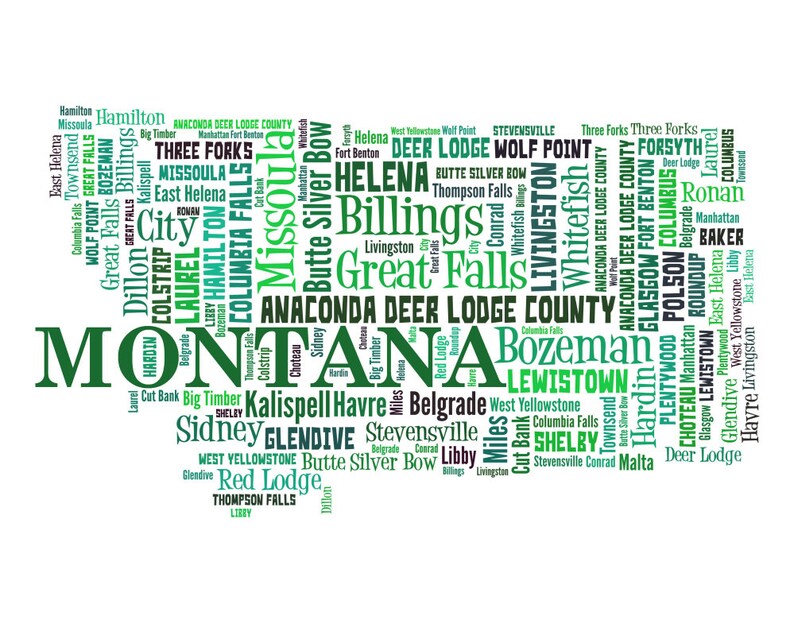 Montana Map Art Montana Art Print Montana State Map Montana Etsy