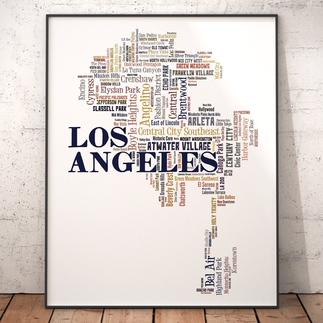Los Angeles Map Art Los Angeles Art Print Los Angeles - Etsy