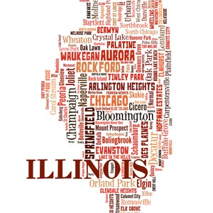 Illinois Map Art, Illinois Art Print, Illinois State Map, Illinois ...