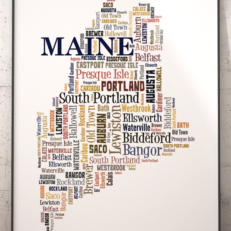 Maine Map Art - Etsy