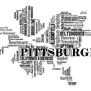 Pittsburgh Map Art, Pittsburgh Art Print, Pittsburgh Neighborhood Art ...
