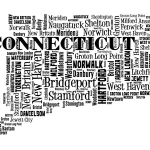 Connecticut Map Art, Connecticut Art Print, Connecticut State Map ...