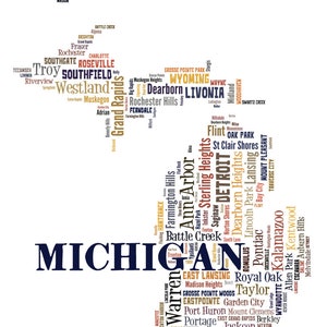 Michigan Map Art, Michigan Art Print, Michigan State Map, Michigan ...