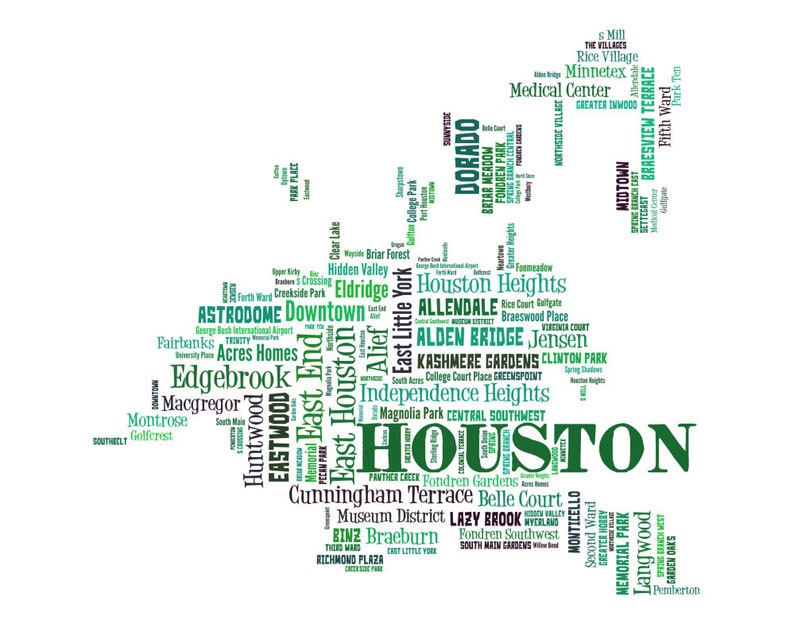 Houston Map Art, Houston Art Print, Houston Neighborhood Art Print ...