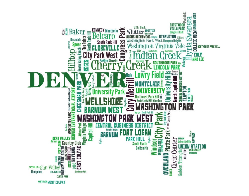 Denver Map Art, Denver Art Print, Denver Neighborhood Art Print, Denver ...
