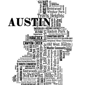 Austin Map Art, Austin Art Print, Austin Neighborhood Art Print, Austin ...