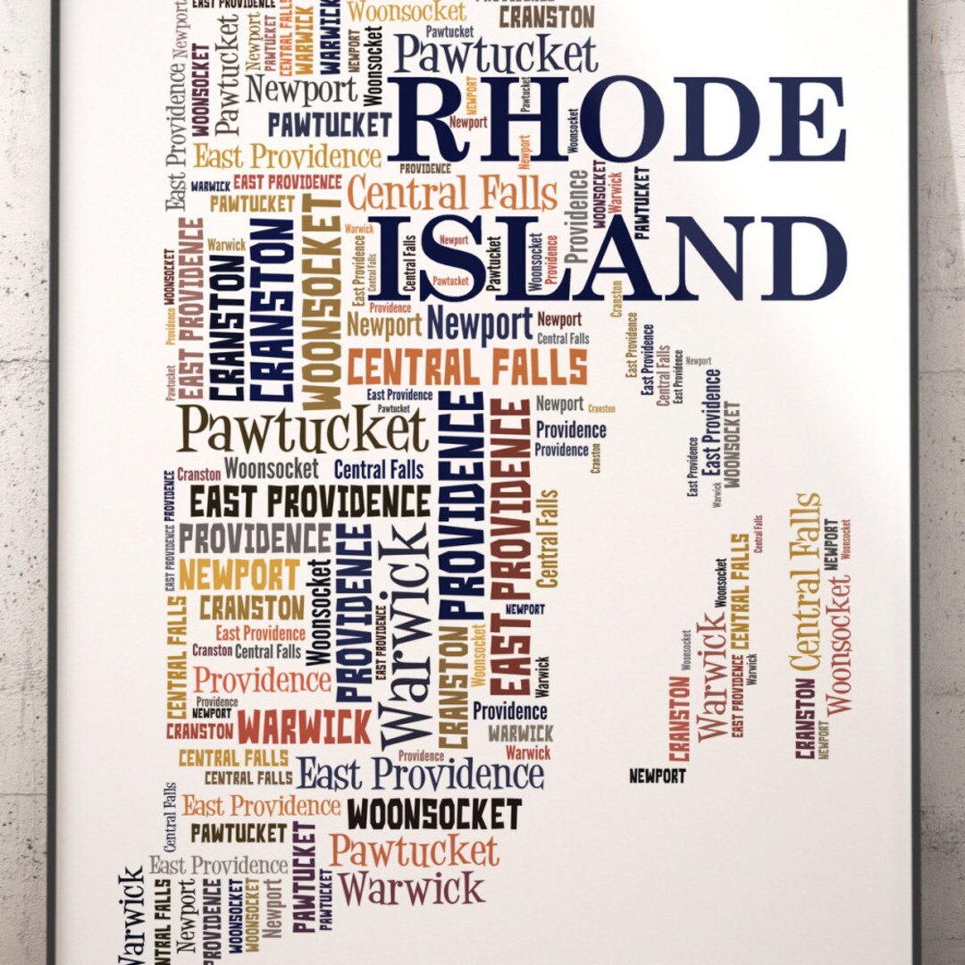 Rhode Island Map Art, Rhode Island Art Print, Rhode Island State Map ...