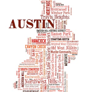 Austin Map Art, Austin Art Print, Austin Neighborhood Art Print, Austin ...