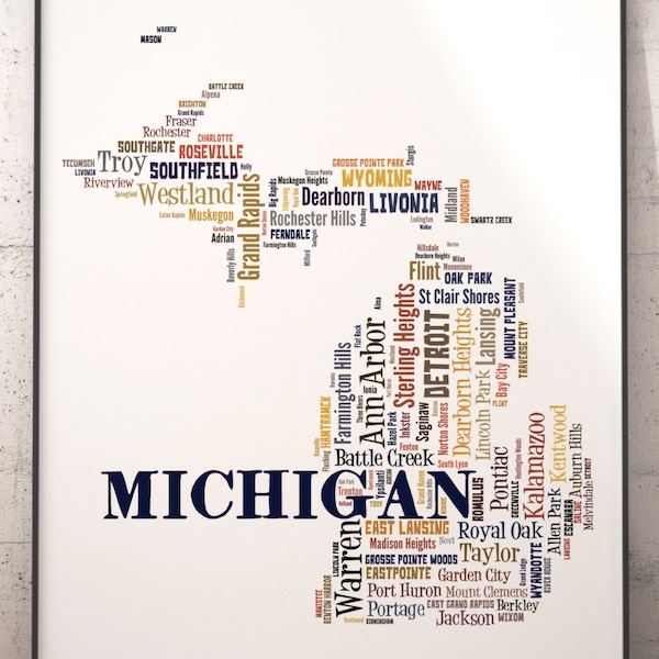 Michigan Map Art - Etsy