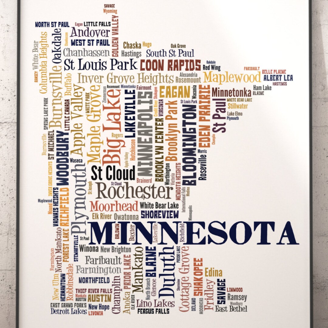 Minnesota Map Art, Minnesota Art Print, Minnesota State Map, Minnesota ...
