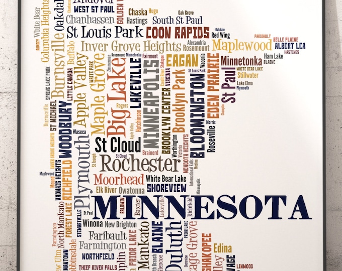 Illustrated Minnesota Art, Cute MN Map Print, Modern Minnesota Decor ...