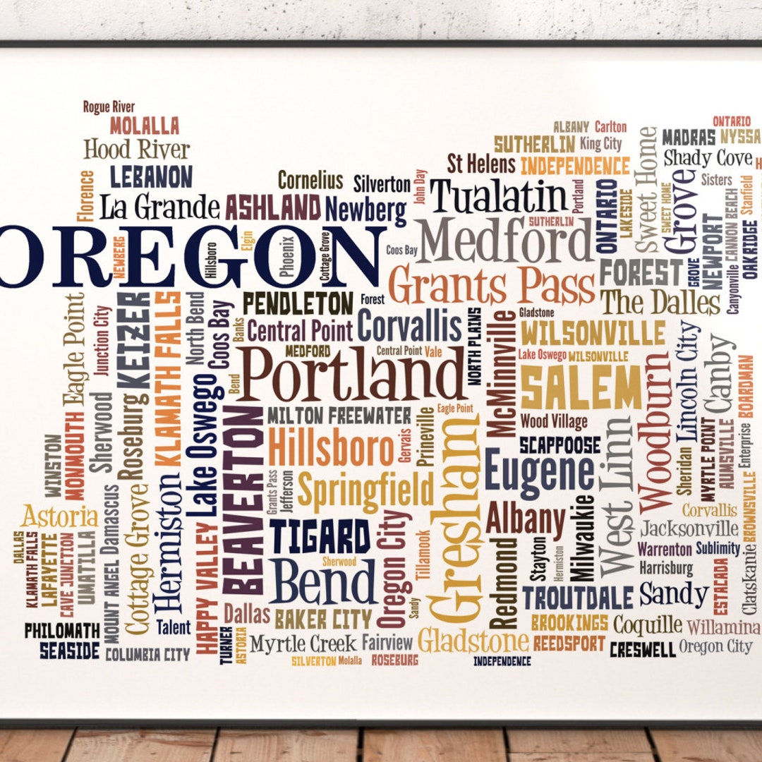Oregon Map Art, Oregon Art Print, Oregon State Map, Oregon Typography ...