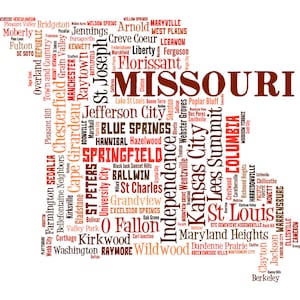 Missouri Map Art, Missouri Art Print, Missouri State Map, Missouri ...