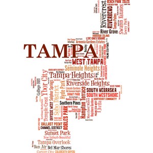 Tampa Map Art, Tampa Art Print, Tampa Neighborhood Art Print, Tampa ...