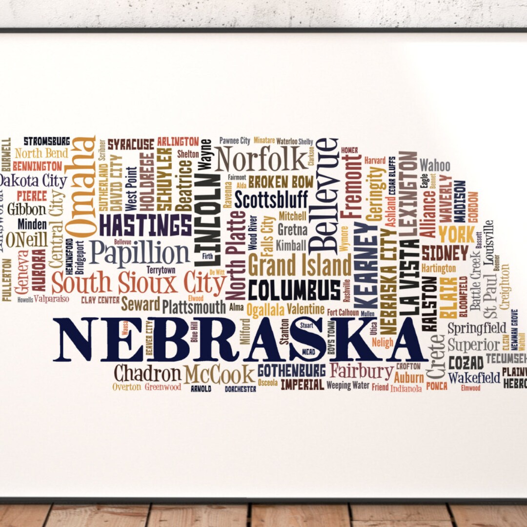 Nebraska Map Art, Nebraska Art Print, Nebraska State Map, Nebraska ...