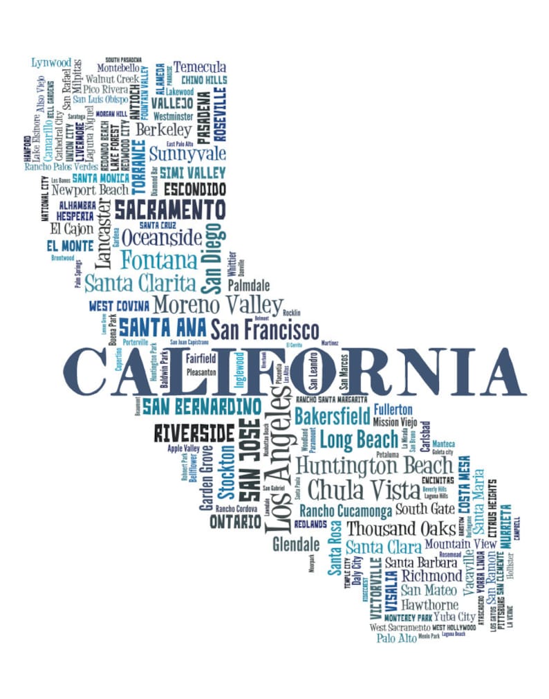 California Map Art, California Art Print, California State Map ...